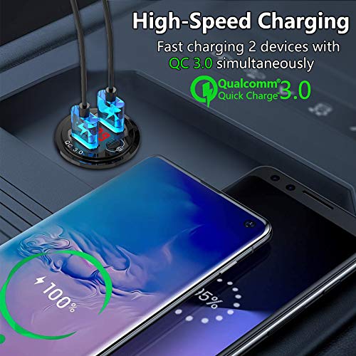 [Upgraded Version] Quick Charge 3.0 Dual 12V USB Car Charger, Aluminum Socket with Red Digital Voltmeter, Waterproof Car Outlet with Power Switch Button, for Marine Boat Motorcycle Truck Golf Cart etc