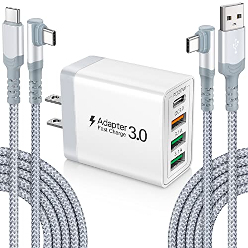 35W Fast Charging Wall Charger with USB C Cable 10FT Boxeroo 2-Pack 4Port USB C Power Adapter Block Right-Angle USB A to C Cable Compatible for Galaxy Samsung Galaxy S22 Ultra S21 S20 S10 Pixel 6/5/4
