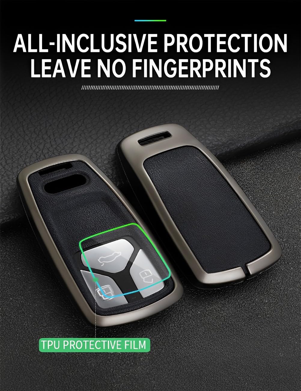 for Audi Key Fob Cover Case Metal Shell Car Smart Keys Protect Keychain Compatible Audi A4 A5 Q7 Q5 TT RS A3 A6 SQ5 SQ7 R8 S5 (P-AODIBqh-Black)