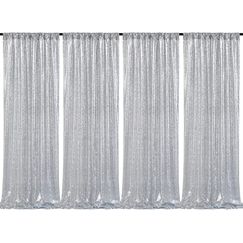 2FTx8FT Silver Glitter Sequin Curtain for Party Photography Backgrounds Wedding Backdrops Set of 4 Panels