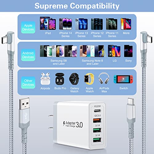 35W Fast Charging Wall Charger with USB C Cable 10FT Boxeroo 2-Pack 4Port USB C Power Adapter Block Right-Angle USB A to C Cable Compatible for Galaxy Samsung Galaxy S22 Ultra S21 S20 S10 Pixel 6/5/4