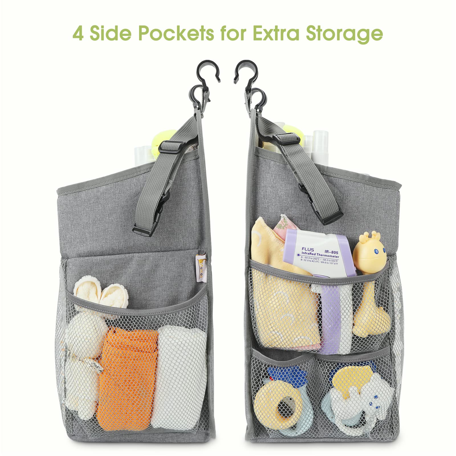 Maliton Changing Table Diaper Organizer - Baby Hanging Diaper Stacker Nursery Caddy Organizer for Cribs Playard Baby Essentials Storage (Gray)
