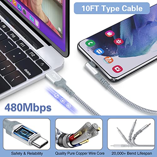 35W Fast Charging Wall Charger with USB C Cable 10FT Boxeroo 2-Pack 4Port USB C Power Adapter Block Right-Angle USB A to C Cable Compatible for Galaxy Samsung Galaxy S22 Ultra S21 S20 S10 Pixel 6/5/4