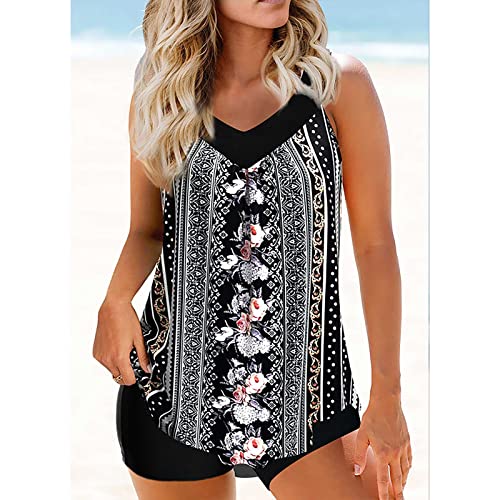 Nadition Tankini Bathing Suits for Women One Piece Swimsuit Women Womens Tankini Bathing Suits Two Piece Swimsuit(Black,Medium)