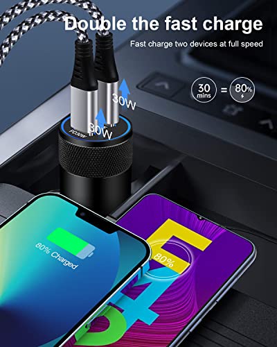 USB C Car Charger, 60W Cigarette Lighter Flush Adapter, Type C Fast Charging Car Plug Block for iPhone 13 Pro Max, Samsung Galaxy S21 Ultra, Pixel 6 Pro,3A XL, LG Stylo, AILKIN Automobile USB PD Port