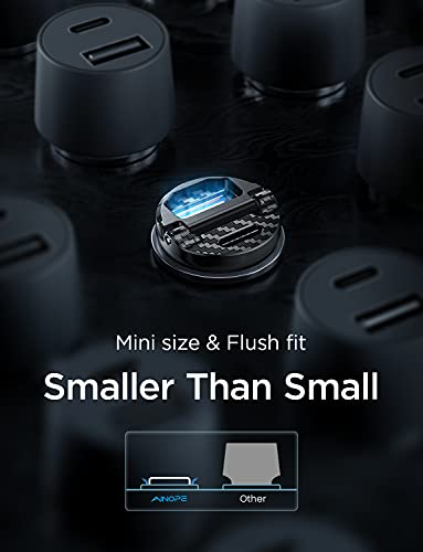 USB C Car Charger Fast Charge, 60W Smallest USB Car Charger Flush Fit AINOPE 30W QC&30W PD Fast Cigarette Lighter USB Charger Compatible with iPhone 14 pro max/13/12, Samsung S22/S20, iPad, MacBook