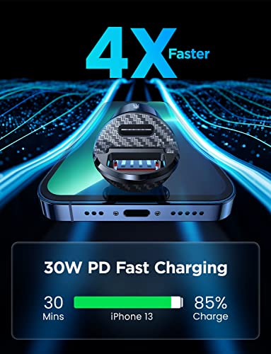 USB C Car Charger Fast Charge, 60W Smallest USB Car Charger Flush Fit AINOPE 30W QC&30W PD Fast Cigarette Lighter USB Charger Compatible with iPhone 14 pro max/13/12, Samsung S22/S20, iPad, MacBook