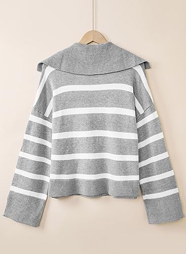 Dokotoo Fall Tops for Women 2023 Trendy Long Sleeve Knitted Striped Autumn Ladies Fashion Pullover Cashmere Sweaters Gray