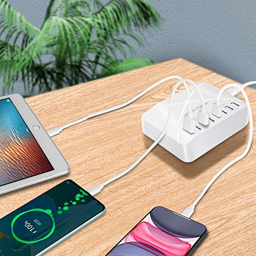 Ksing 8 Port USB Charging Station, 40W Home Desktop USB Fast Charger, Multiple USB Desktop Chargers, Suitable for Hotels, Shops, Schools, Shopping malls and Travel (UL Certification)(White)