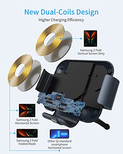 ANPULES Wireless Car Charger for Samsung Galaxy Z Fold 4/3/2, [Dual Coils] Fast Charging Phone Car Mount for Christmas, Auto-Clamping Air Vent Dashboard Car Phone Holder for Galaxy Z Fold/Note