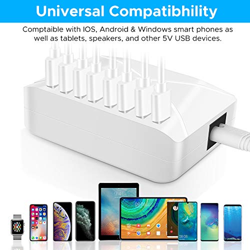 Ksing 8 Port USB Charging Station, 40W Home Desktop USB Fast Charger, Multiple USB Desktop Chargers, Suitable for Hotels, Shops, Schools, Shopping malls and Travel (UL Certification)(White)