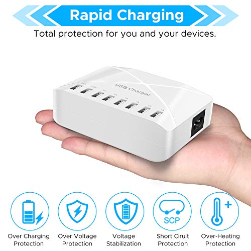 Ksing 8 Port USB Charging Station, 40W Home Desktop USB Fast Charger, Multiple USB Desktop Chargers, Suitable for Hotels, Shops, Schools, Shopping malls and Travel (UL Certification)(White)