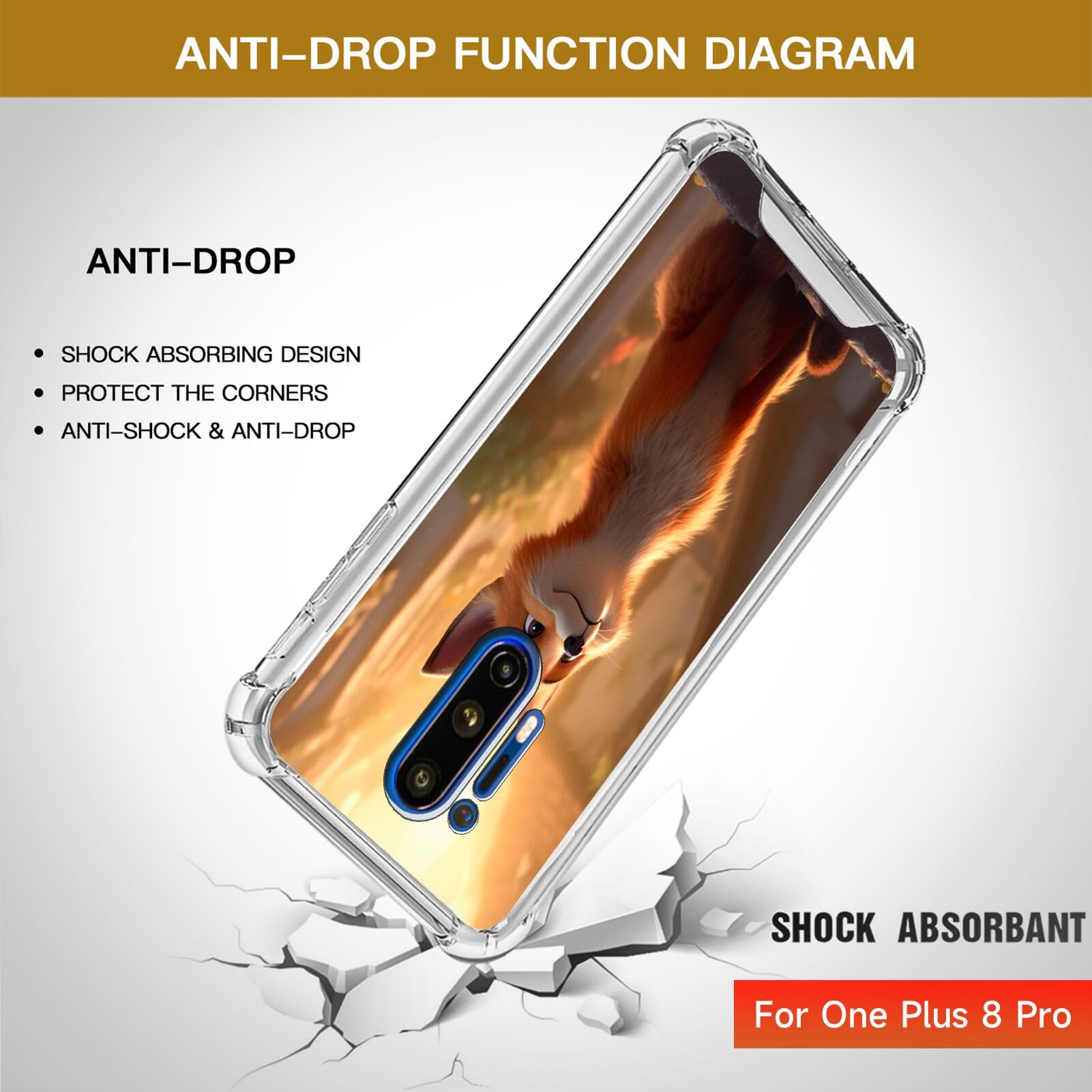 Elgzigok Transparent Case for OnePlus 8 Pro Fox-aa23 Phone Cover Clear Silicone Protective Case for OnePlus 8 Pro Shock-Proof Four Corners Reinforced