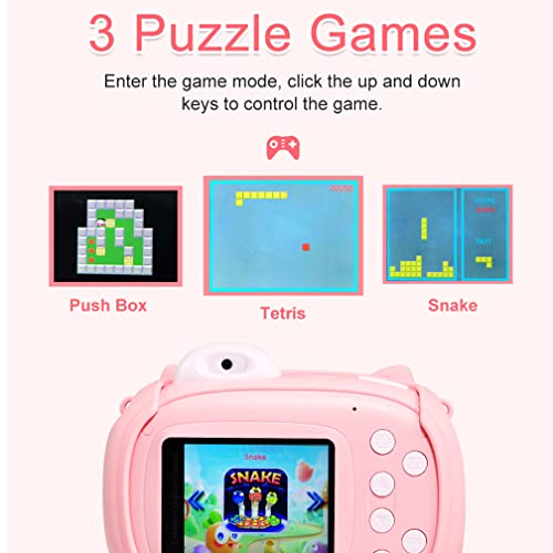 QSYY Children's Instant Camera 40MP Dual Lens 2.4 Inch Screen 32G Memory Card 33 Rolls of Printing Paper Colored Pencil Backpack Lanyard,Pink