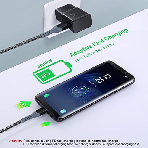 Adaptive Fast Charging Wall Charger with USB C Cable 10Ft, Excgood Fast Charger Power Adapter USB Type C Cable Fast Charging Compatible with Samsung Galaxy S23 S22 S21 S8 S9 S10 A13 A12 A03s-Black