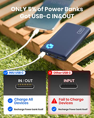 INIU Portable Charger, USB C Slimmest & Lightest Triple 3A High-Speed 10000mAh Power Bank, Flashlight Battery Pack Compatible with iPhone 14 13 12 X Plus Samsung S21 Google LG iPad, etc [2023 Version]