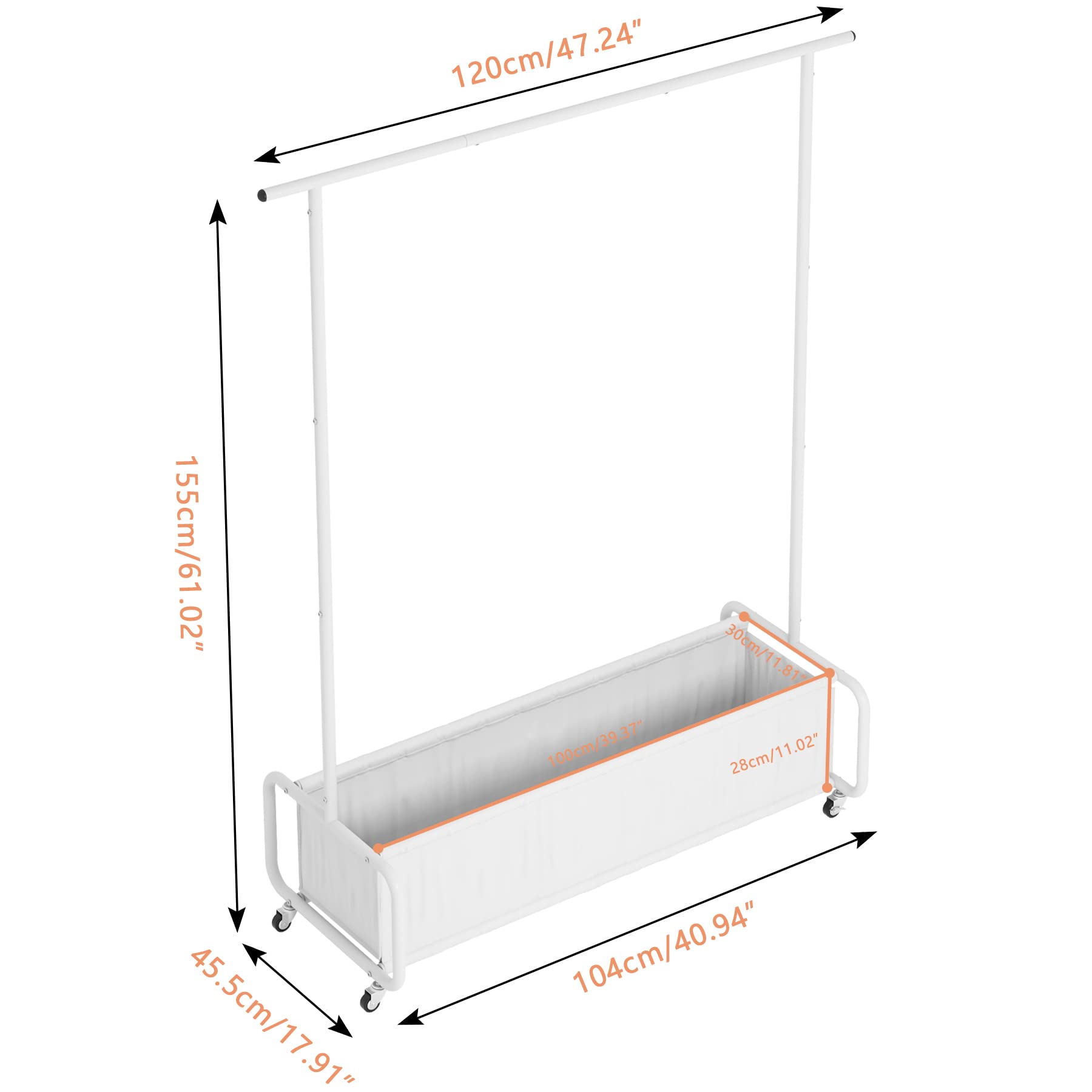 Boeeoan Clothes Rack With Large Storage Bag, Clothes Organizer Stand on Wheels, Garment Rack, Rolling Clothes Storage Cart, Coat Rack, for Bedroom, Laundry Room, Living-room, White
