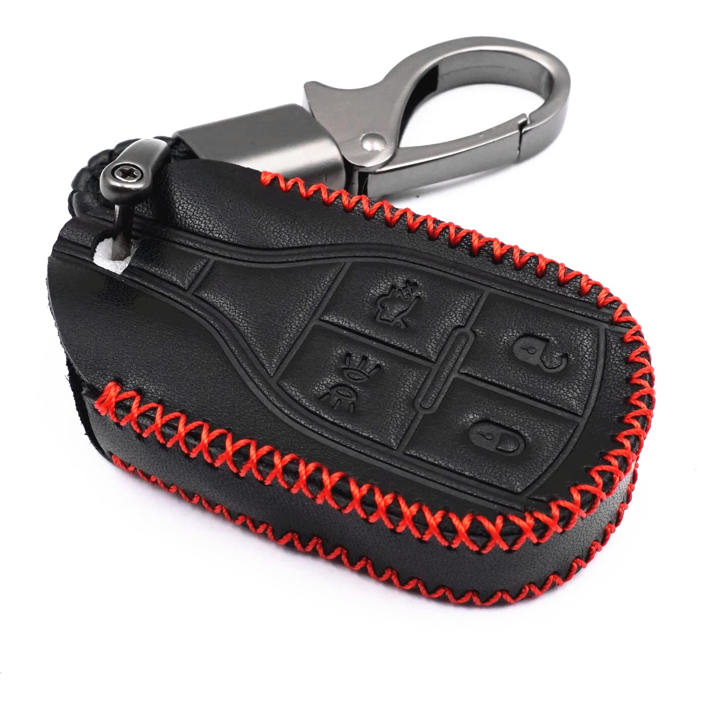 MJKEYAuto Black Leather 4 Buttons Smart Remote Key Fob Cover Chain Case for Maserati Ghibli, Levante, Quattroporte