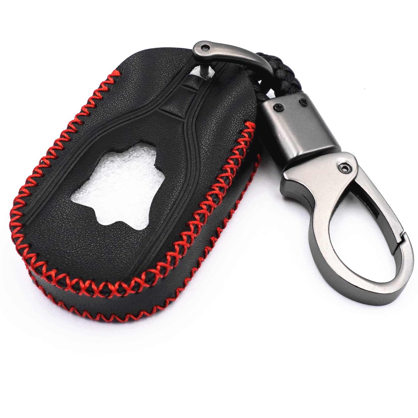 MJKEYAuto Black Leather 4 Buttons Smart Remote Key Fob Cover Chain Case for Maserati Ghibli, Levante, Quattroporte