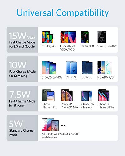Anker Wireless Charger with Power Adapter, PowerWave II Stand, Qi-Certified 15W Max Fast Wireless Charging Stand for iPhone 14/14 Pro/14 Pro Max/13/13 Pro Max, Galaxy S10 S9 S8, Note 10 Note 9