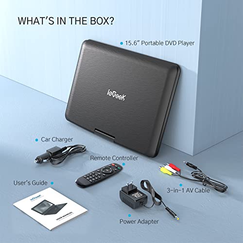 ieGeek 17.5" Portable DVD Player with 15.6" Swivel HD Large Screen, 6 Hrs 5000mAH Rechargeable Battery, High Volume Speaker, Support USB/SD Card/Sync TV, Car Charger, Remote Control, Region-Free