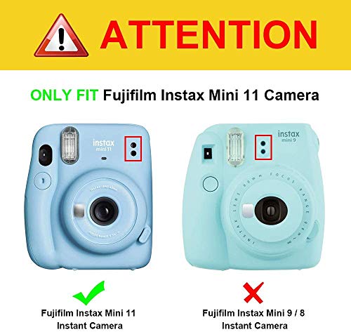 Fintie Protective Clear Case for Fujifilm Instax Mini 11 Instant Film Camera - Crystal Hard Shell Cover with Removable Rainbow Shoulder Strap, Glittering Pink