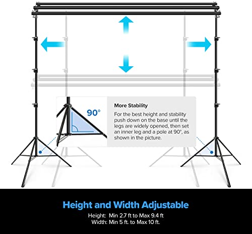 LimoStudio 10 x 9.6 feet Backdrop Stand with Triple Crossbar Background Support System, Easy Length Adjustment, Spring Clamps, Photography Video Event Occasion, AGG3159