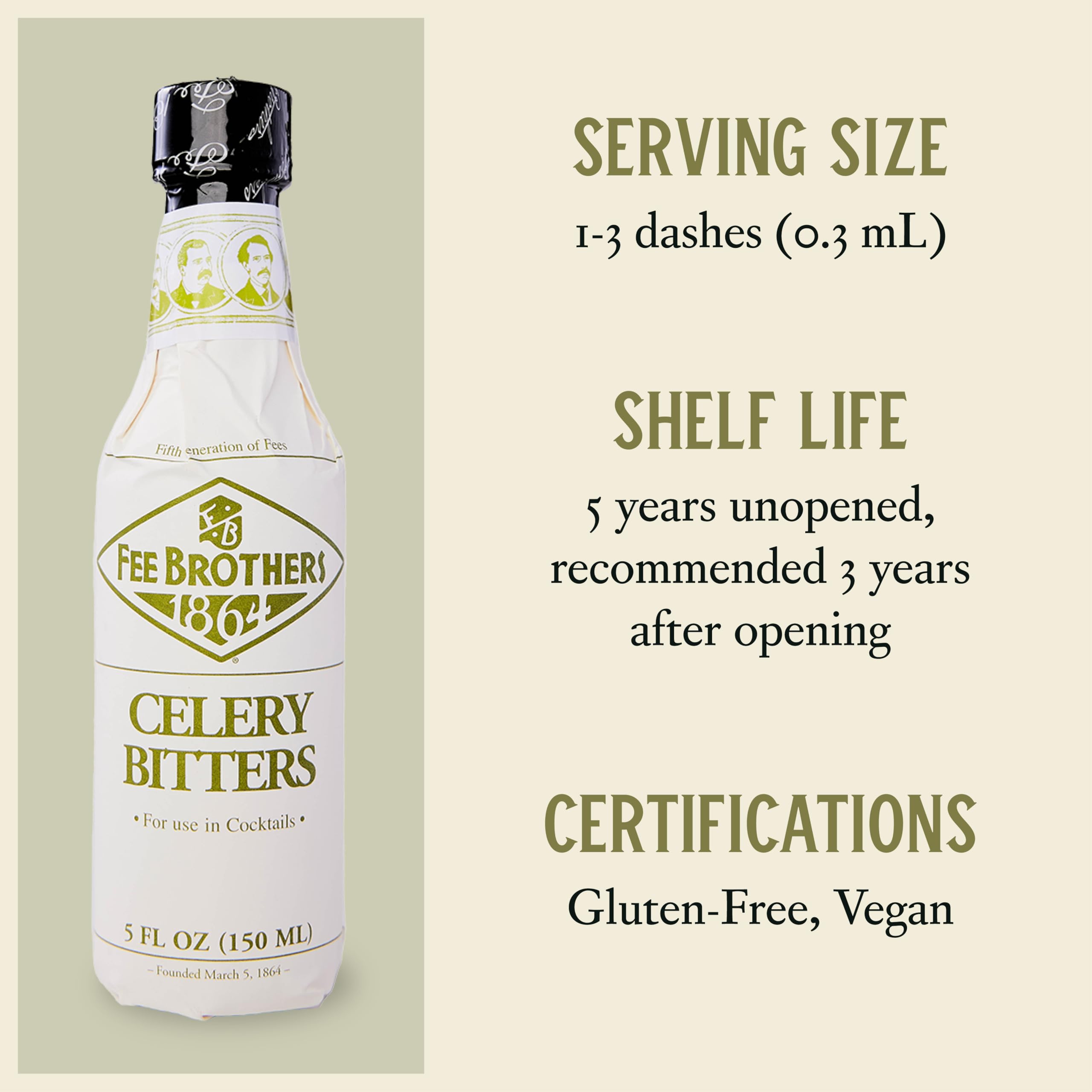 Fee Brothers Celery Cocktail Bitters - Aromatic Cocktail Mixer & Concentrated Flavoring, Gluten Free, Vegan-Friendly, 5 fl oz