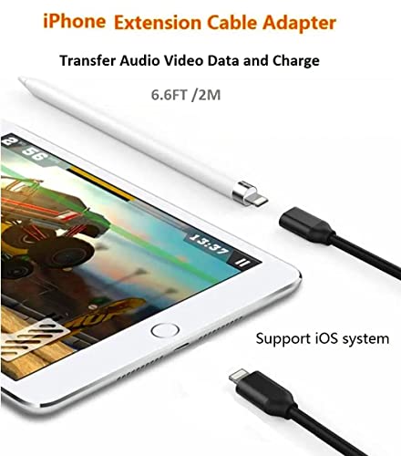 for iPhone Charger Extension Cable,6FT Lightning Extender Dock Cable Compatible with iPhone 14 Pro 13 Pro Max 12 11 X XR 8 7 6 Male to Female Cable Extension Adapter Cord Pass Video,Data,Audio (Black)