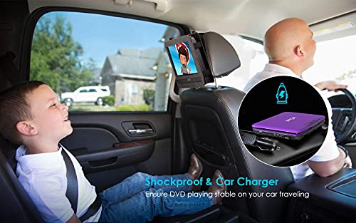 ieGeek Portable DVD Player 12.5", with 10.5" HD Swivel Screen, Car Travel DVD Players 5 Hrs Rechargeable Battery, Region-Free Video Player for Kids Elderly, Remote Control, Sync TV, USB&SD, Purple