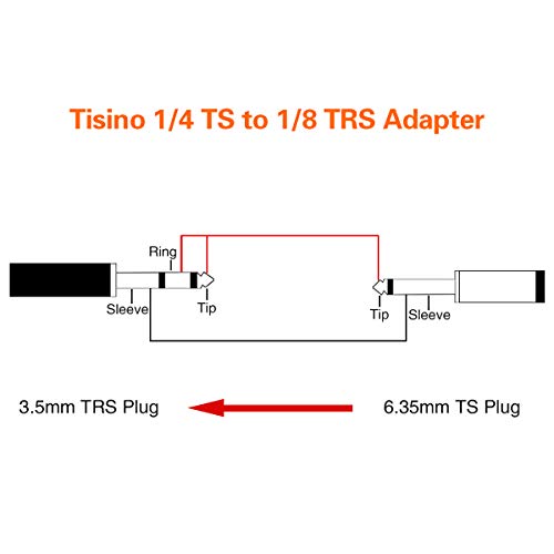 Disino 1/4 Mono to 3.5mm Stereo Adapter, Gold Plated 6.35mm TS Male Plug to 1/8 inch TRS Female Audio Connector - 2 Pack