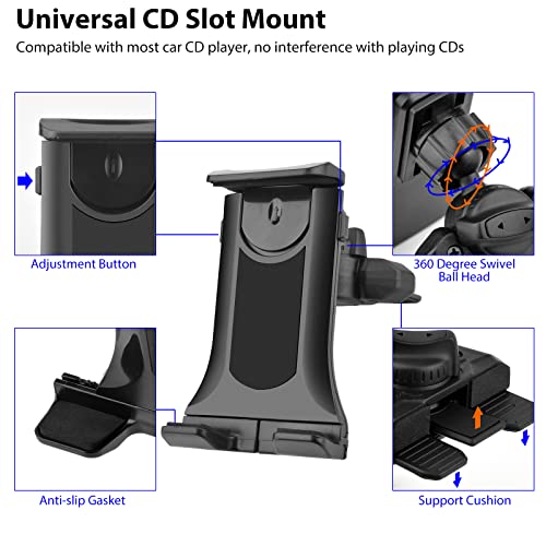 Lopnord Car Phone Tablet Mount CD Slot Holder Compatible with Samsung Galaxy Z Fold 4 3/S23 S22 Ultra/S21/iPad Mini 6/Google Pixel 7 6, Tablet Holder for Car for iPhone 14 13 Pro Max 7-11 inch Tablet