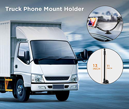 IPOW Upgraded Truck Phone Mount Holder Universal 11 Inches Long Arm Windshield Dashboard Car Mount Cradle with Adjustable X Clamp&Ultra Dashboard Base for Smartphones