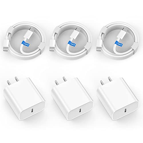 iPhone 14 13 12 Fast Charger, 3 Pack [Apple MFi Certified] PD 20W USB C Wall Charger Fast Charging Block with 10FT Long Type C to Lightning Cable Compatible for iPhone 14 13 12 11 Pro Max XS XR X 8