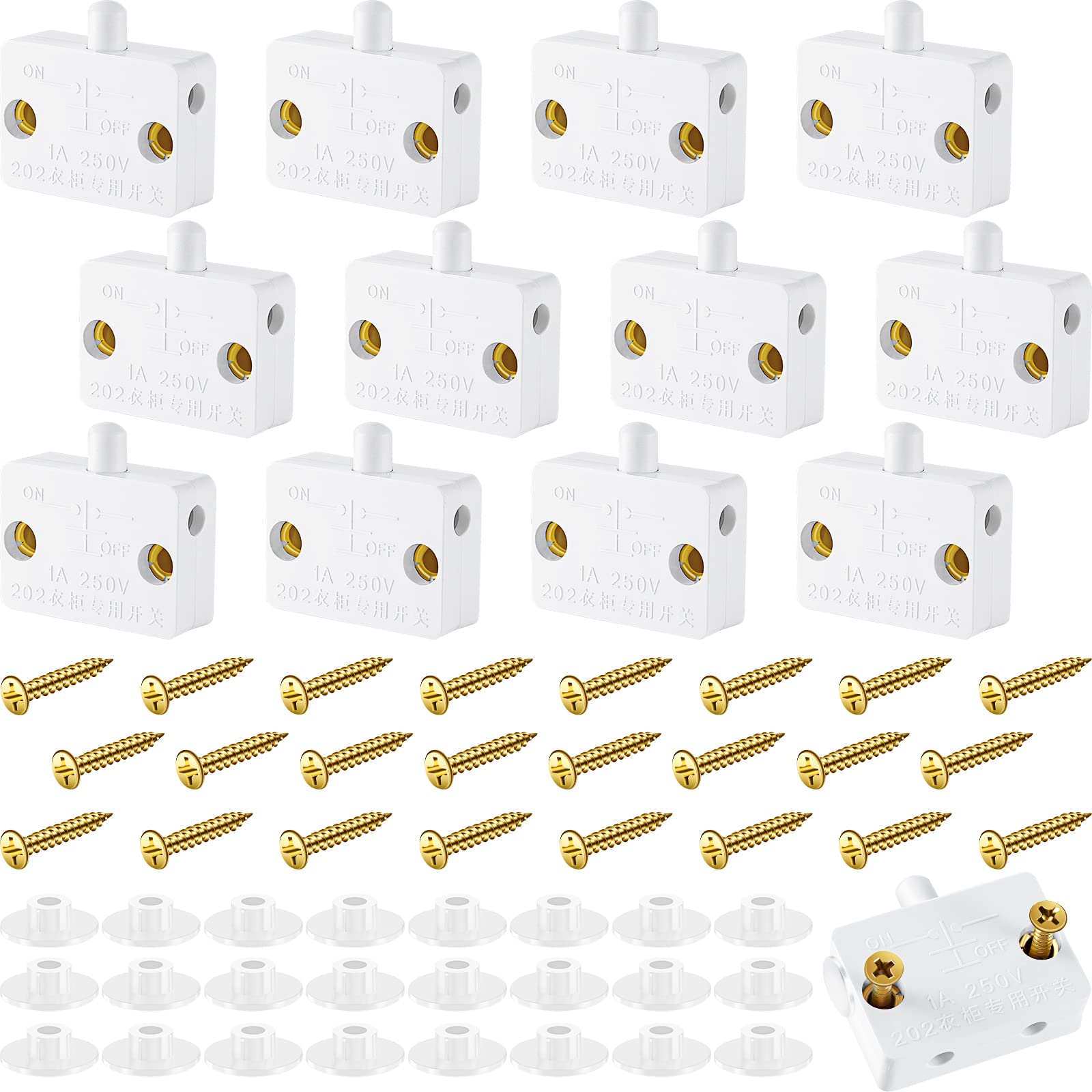 Honoson 8 Pieces Cabinet Door Switch for Closet Light Automatic Touch Door Activated Lamp Switch for Wardrobe Applicable to 12V 24V 110V (White)