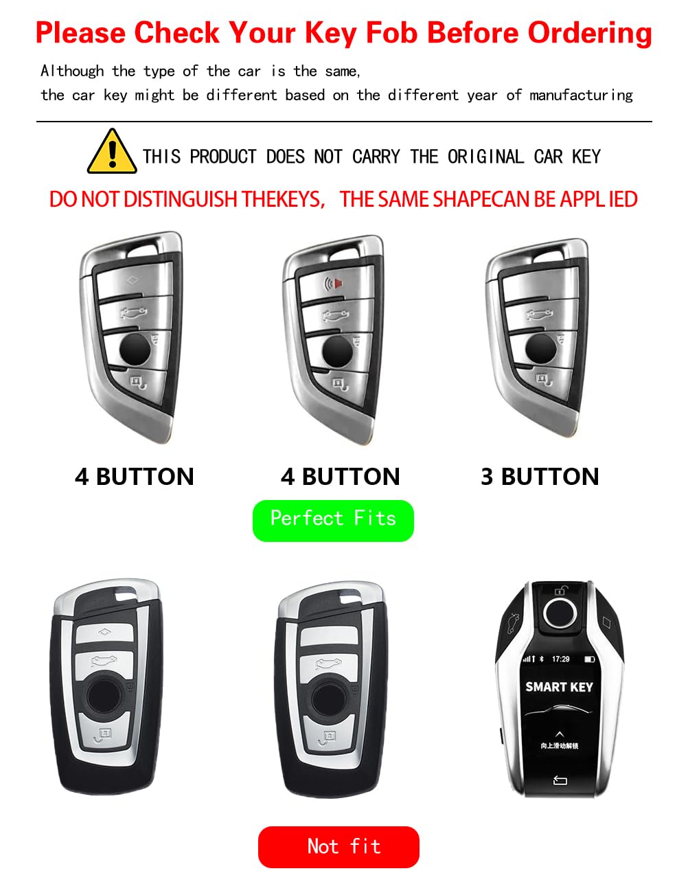 HUBEIVO for BMW Key Fob Cover Case Metal Shell Car Smart Keys Protect Keychain (P-BWBqz-Brown)