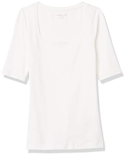 Amazon Essentials Women's Slim-Fit Half Sleeve Square Neck T-Shirt, Bright White, Medium