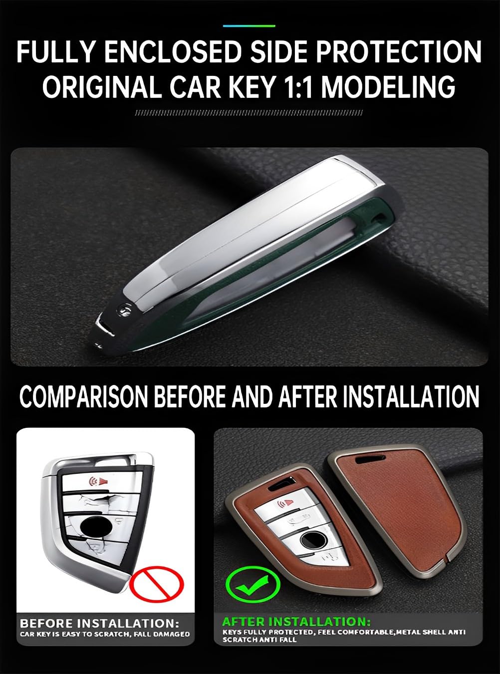 HUBEIVO for BMW Key Fob Cover Case Metal Shell Car Smart Keys Protect Keychain (P-BWBqz-Brown)