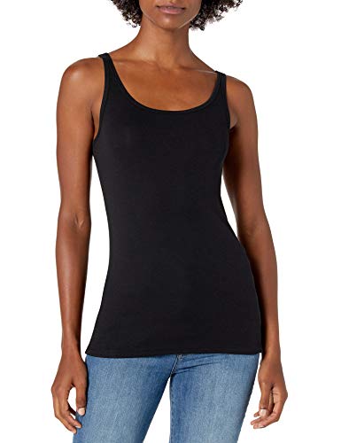 Amazon Essentials Women's Slim-Fit Thin Strap Tank Top, Pack of 2, Black/White, Large