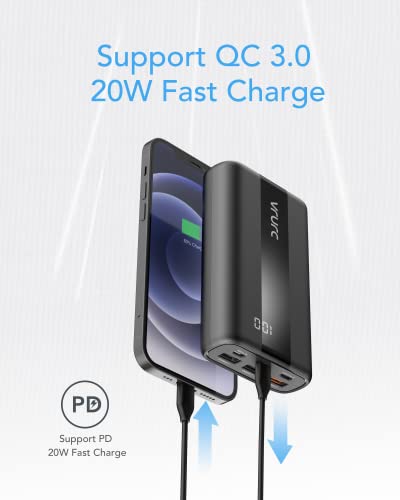 Small Power Bank 20000mAh, VRURC 22.5W PD & QC 3.0 Fast Charging USB C Portable Charger, 4 Output 3 Input Compact Battery Pack, LED Display External Phone Battery Compatible with Smart Devices