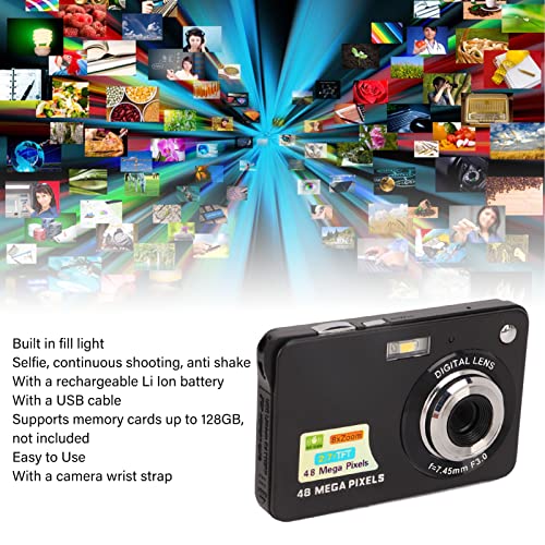 Digital Camera for Kids Teens Boys Girls Adults, 48MP 8X Zoom Digital Camera, Anti Shake Pocket Compact Portable Mini Rechargeable Camera, Gifts for Students Teens