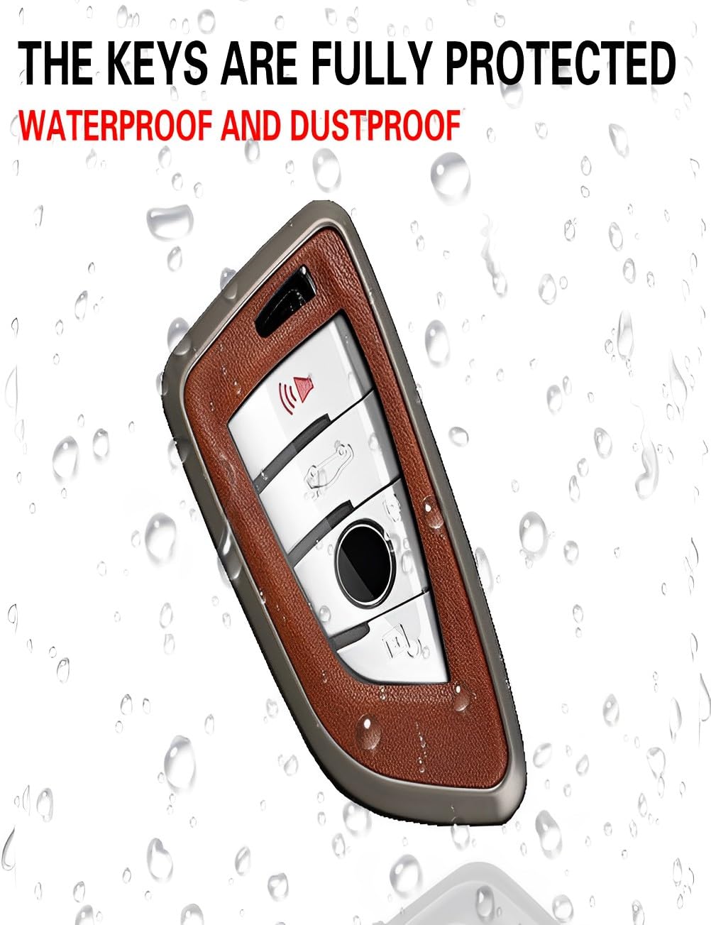 HUBEIVO for BMW Key Fob Cover Case Metal Shell Car Smart Keys Protect Keychain (P-BWBqz-Brown)