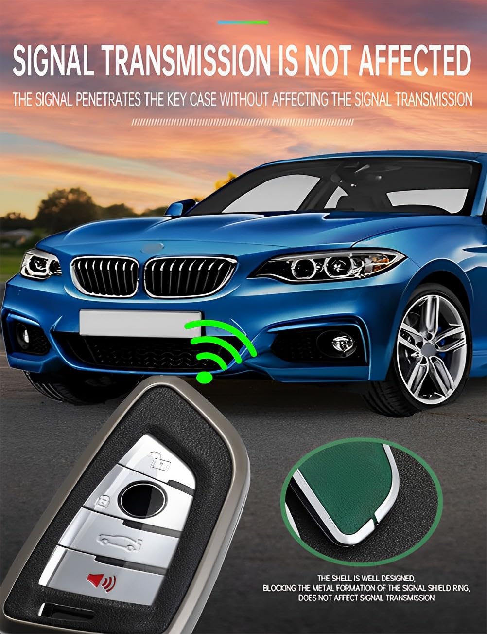 HUBEIVO for BMW Key Fob Cover Case Metal Shell Car Smart Keys Protect Keychain (P-BWBqz-Brown)