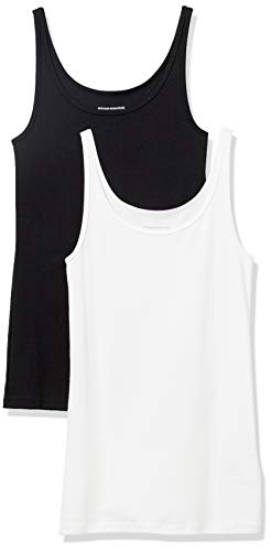 Amazon Essentials Women's Slim-Fit Thin Strap Tank Top, Pack of 2, Black/White, Large