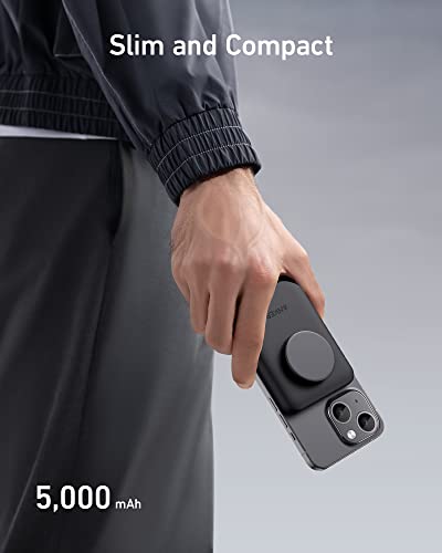 Anker 622 Magnetic Battery (MagGo with PopSockets Grip), 5,000mAh Wireless Portable Charger with Swappable PopGrip and Stand, USB-C for iPhone 14/13/12 Series (Black)