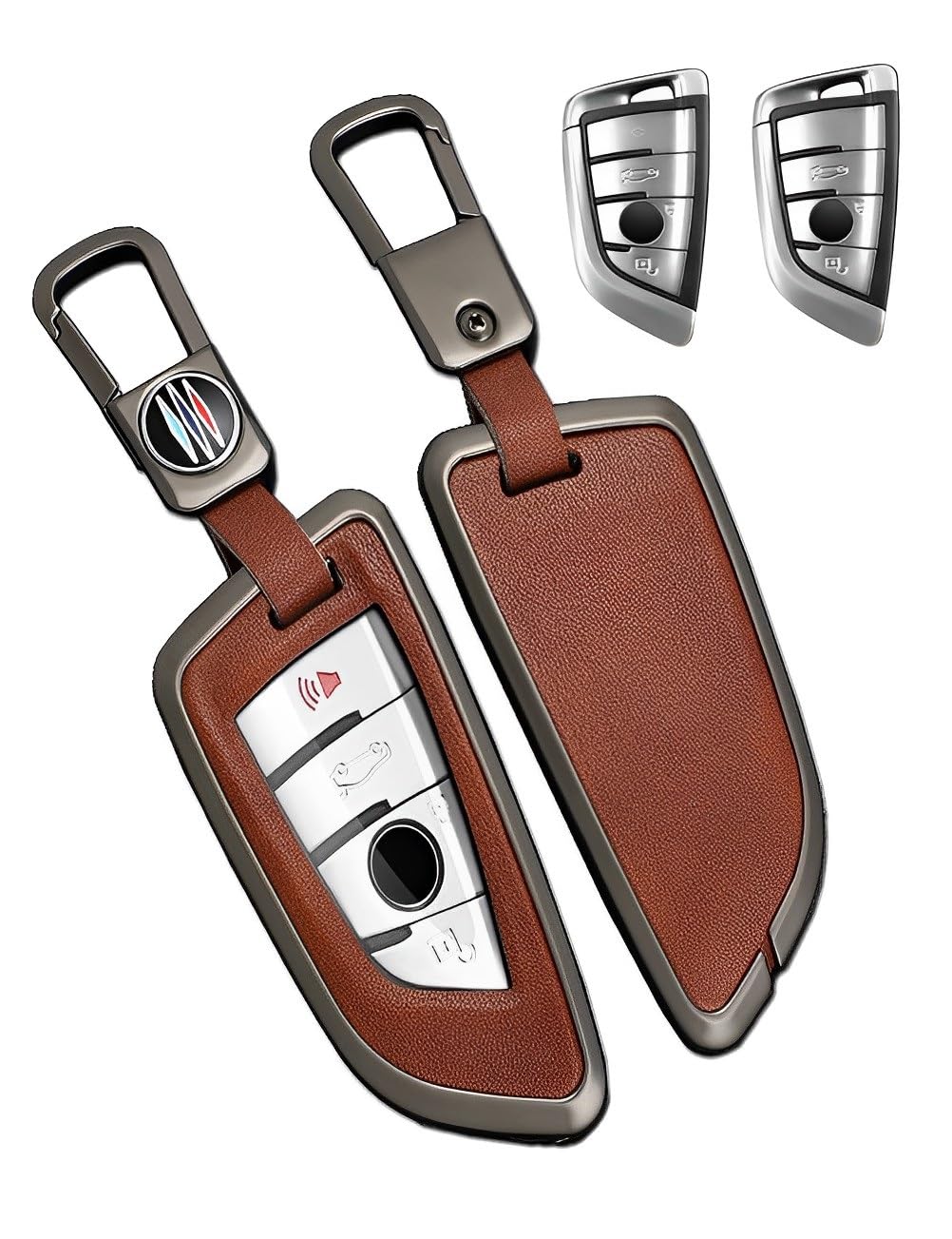HUBEIVO for BMW Key Fob Cover Case Metal Shell Car Smart Keys Protect Keychain (P-BWBqz-Brown)