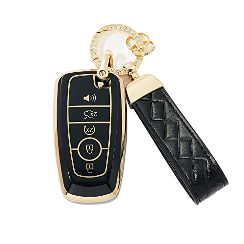 AKIYHIEI for Ford Key Fob Cover with Keychain, Key Shell Case for Ford Edge Escape Expedition Explorer Fusion Mustang Ranger F-150 F-250 Smart 3 4 5 Buttons (Black)