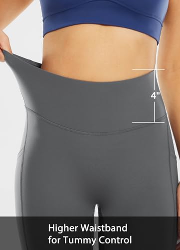 BALEAF Leggings for Women with Pockets Tummy Control Compression Workout Athletic Running High Waisted Yoga Pants 27'' Grey L