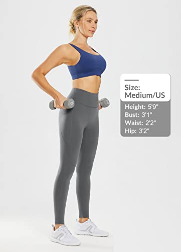 BALEAF Leggings for Women with Pockets Tummy Control Compression Workout Athletic Running High Waisted Yoga Pants 27'' Grey L