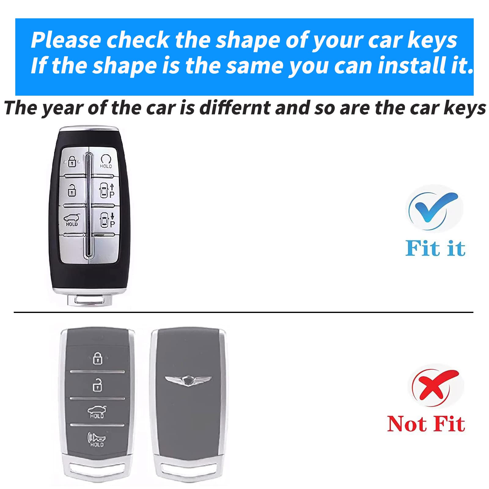 Aideco TPU Key fob Cover Compatible with Hyundai Genesis GV80 GV90 G70 G80 G90 GV70 Accessories Smart 6 Buttons Keychains (Blue)